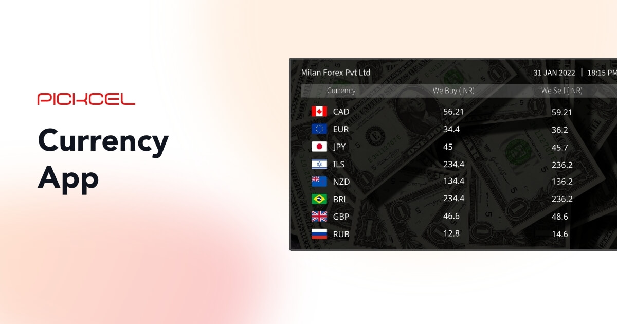 Currency Exchange Rate Display App for Digital Signage | Pickcel